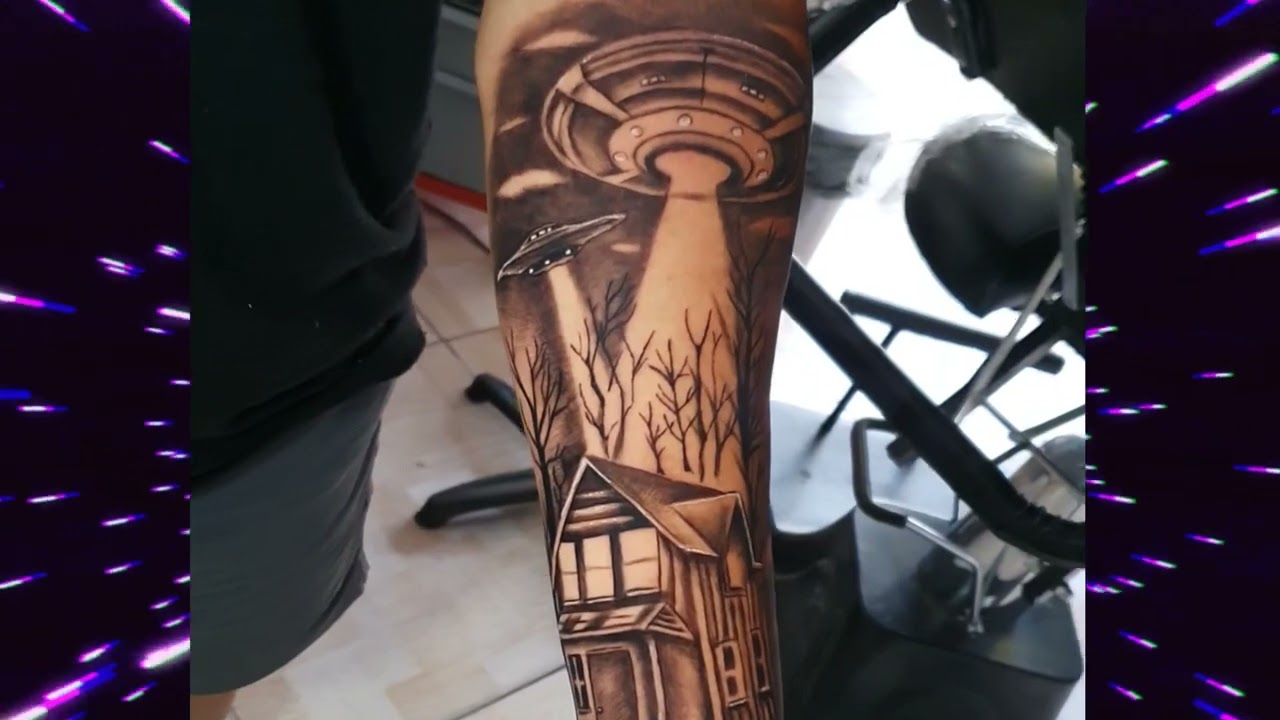 Alien Aduction Half Sleeves Tattoos