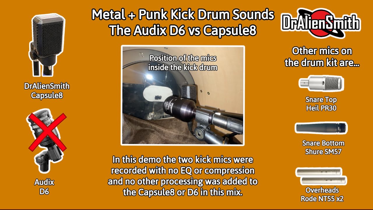 Capsule8 mic vs Audix D6 for Metal + Punk Kick Drum Sounds - YouTube