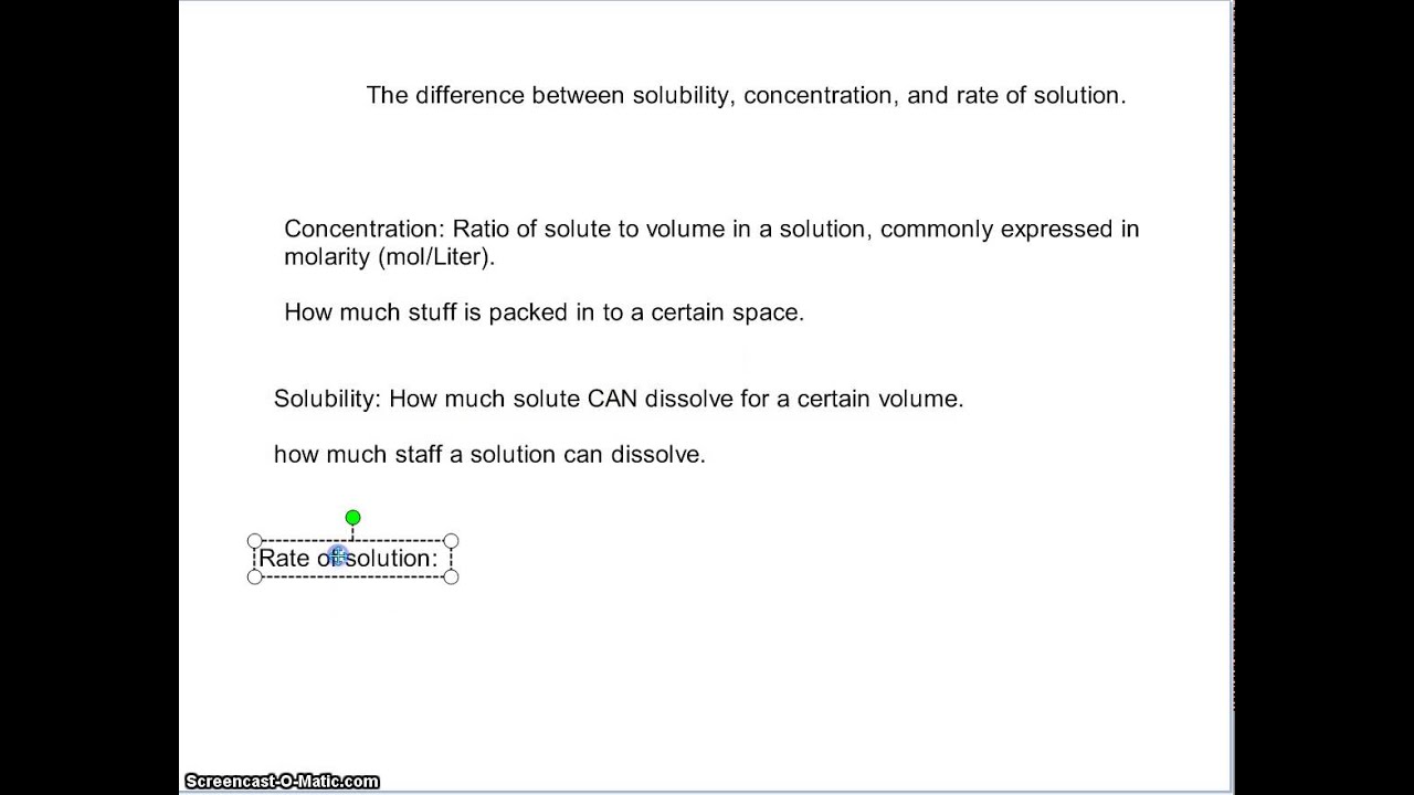 The difference between solubility, concentration, and rate of solution ...