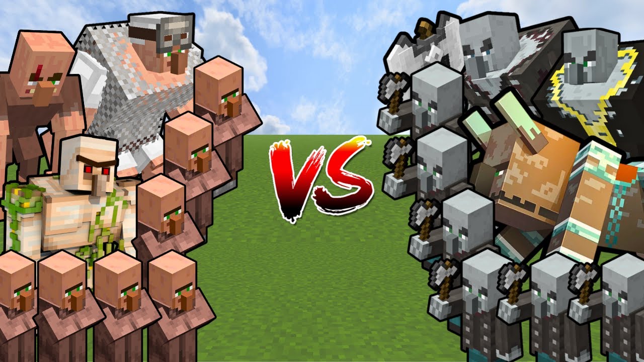 VILLAGERS TEAM vs ILLAGERS TEAM | Minecraft Mob Battle - YouTube
