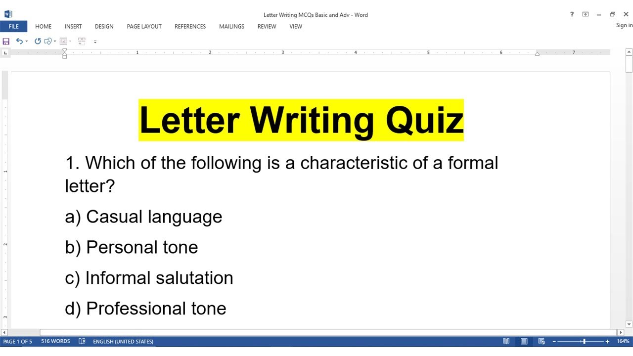 Quiz on LETTER WRITING for all Graduation Programs (Explained in ...