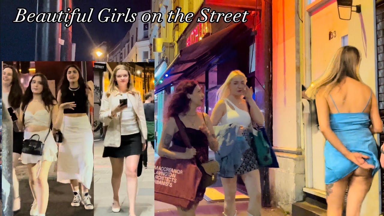 Nightlife in Central London . Beautiful Girls walking on the streets of London near midnight ...
