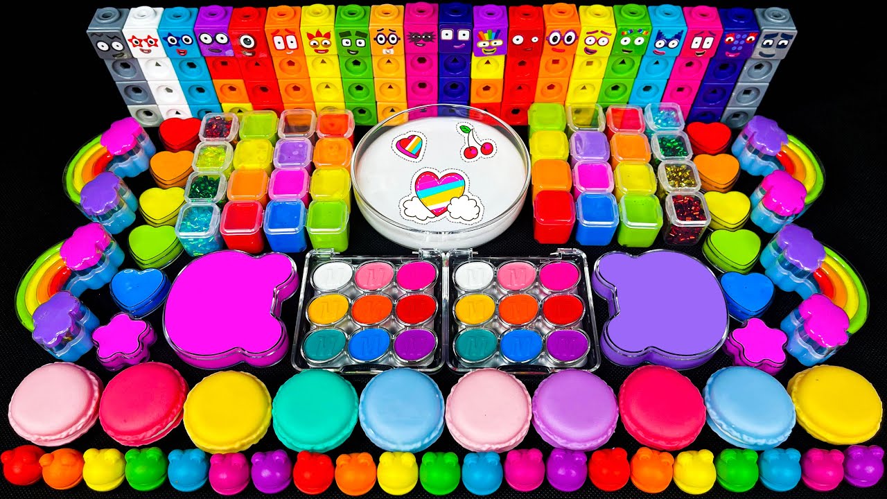 Slime Mixing with Colorful Number Blocks & Rainbow Accessories 🌈ASMR ...