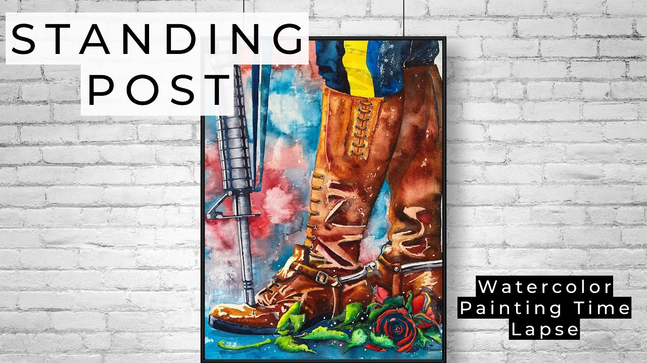 RCMP Rifle, Boots, & Roses Painting | Watercolor Time lapse | Standing ...