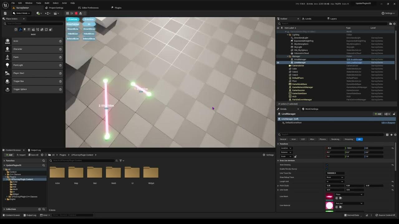 UE5 C++ UPSurveyPlugin Draw Line, Polylines, Draw 2DArea and3DArea - YouTube