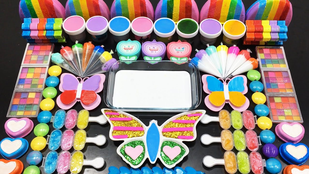 BUTTERFLY Slime !!! Mixing random into GLOSSY Slime !!! Relaxing slime ...