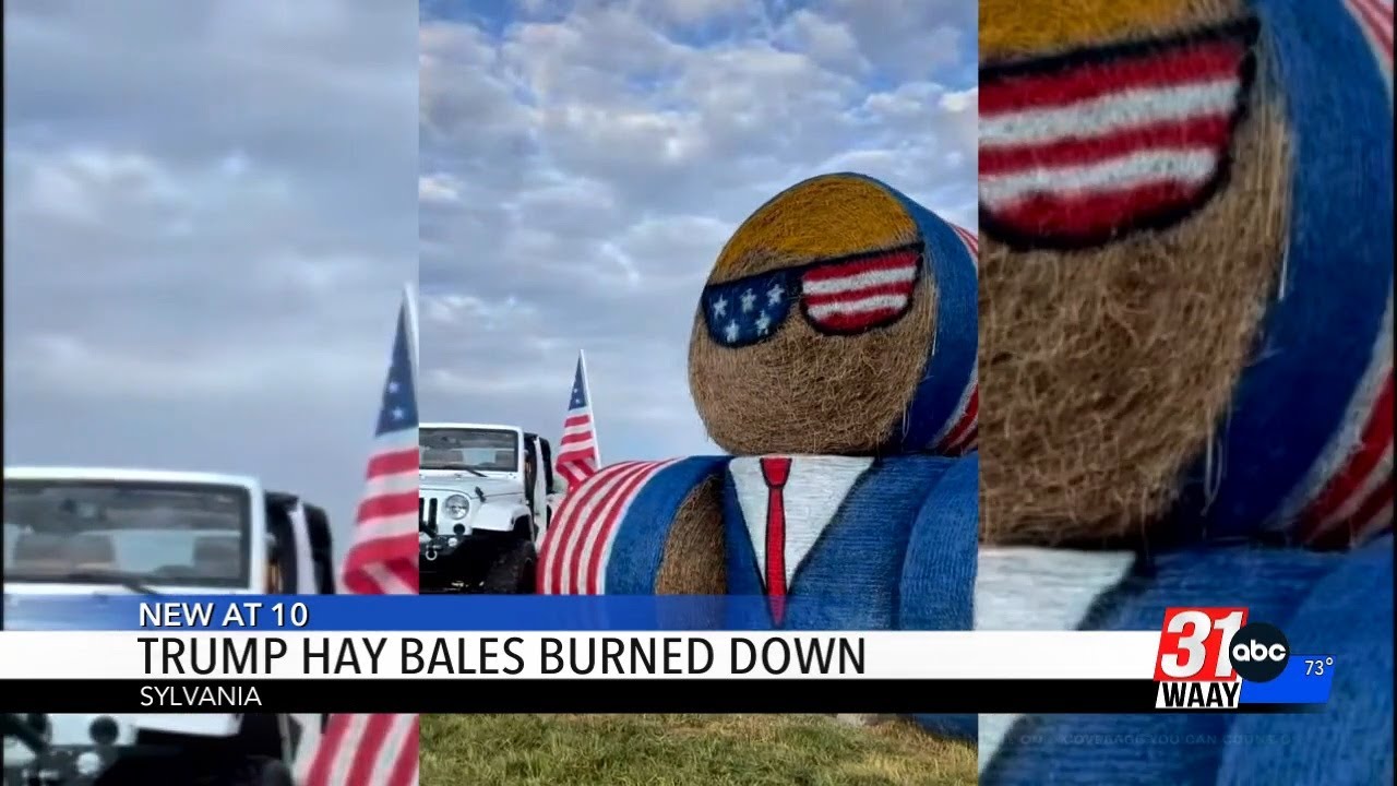 Hay bales in Alabama community decorated to look like Donald Trump ...