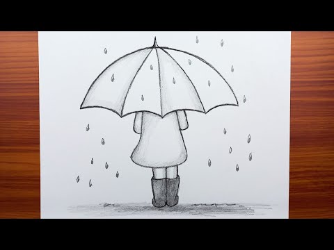 Kolay Karakalem Şemsiyeli Kız Resmi Adım Adım Nasıl Çizilir, Kolay Karakalem Çizimleri