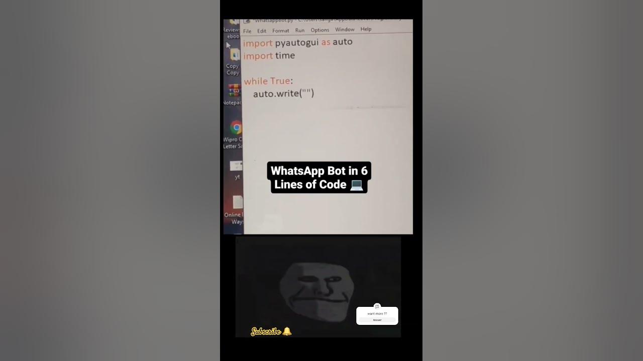 Make Whatsapp Bot In 6 Lines Of Code Coder Python Shortvideo Shorts Pythoncoder Youtube