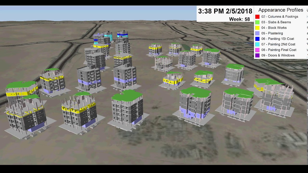Multiple buildings project 4D construction schedule animation - YouTube