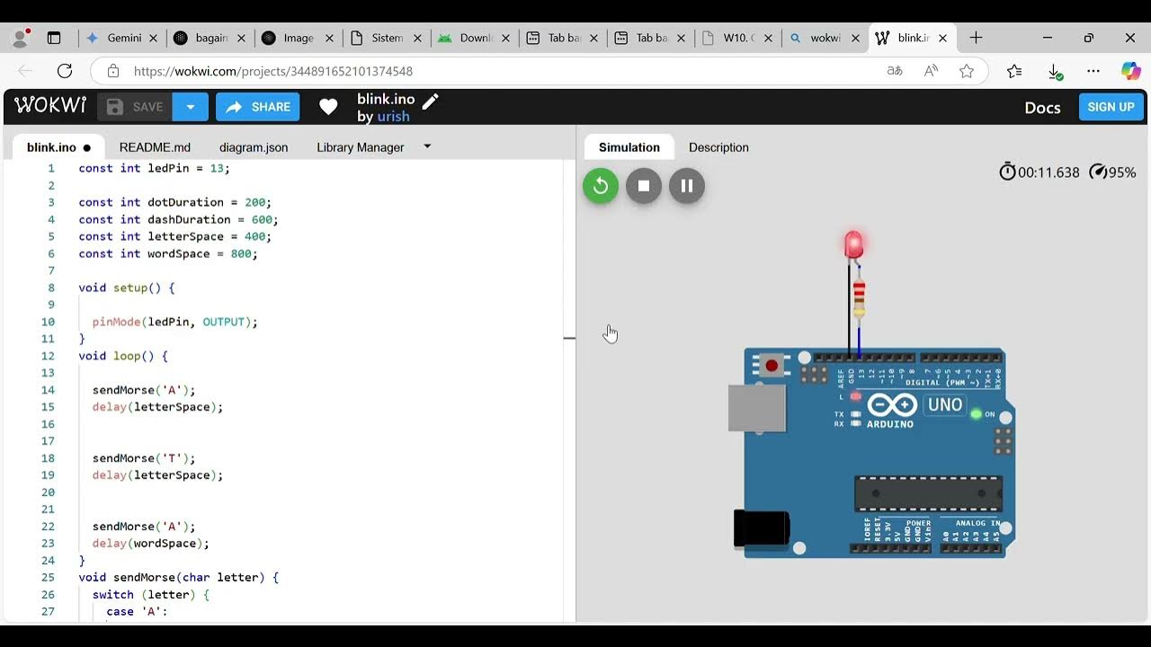 blink ino Wokwi ESP32, STM32, Arduino Simulator dengan kode morse "ATA" - YouTube