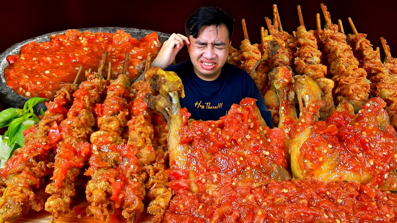 GILAA 🥵 MUKBANG AYAM GORENG SIRAM SAMBAL SETAN TERPEDAS + 10 KULIT AYAM ...