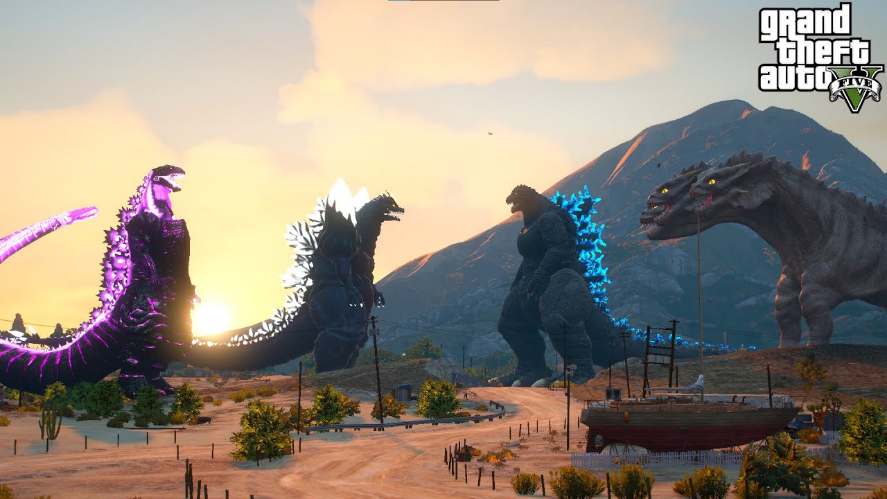 Space Godzilla and Shin Godzilla vs Hydra Big and Godzilla Ride - GTA V ...