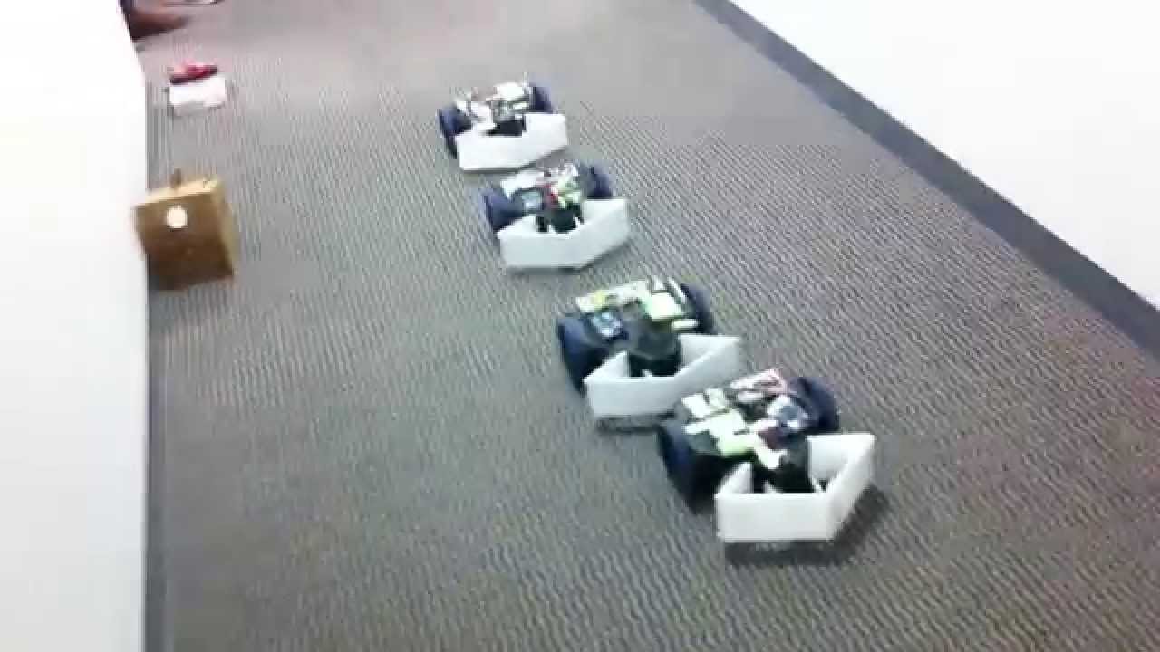 GMU ECE 450 - Column leader-follower robot platooning - YouTube