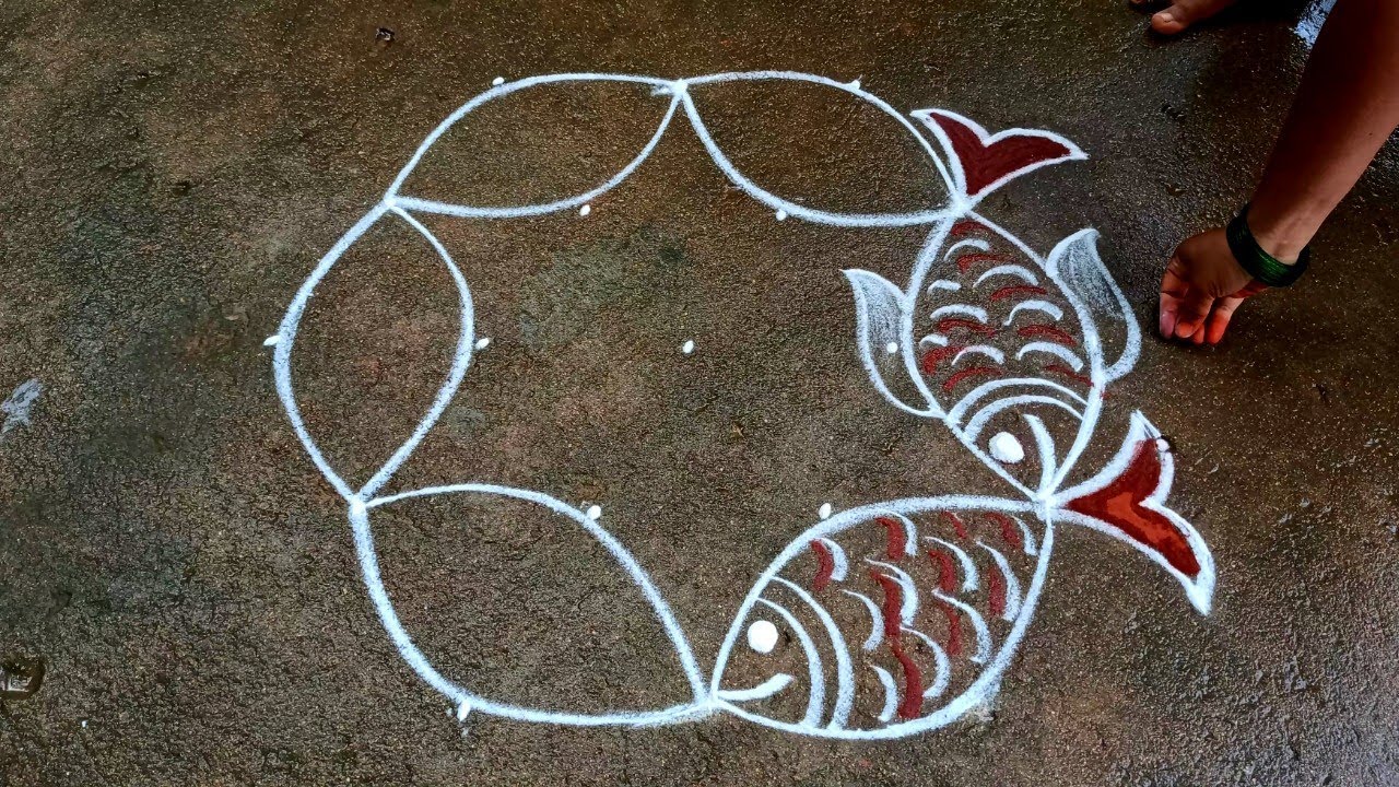 Vaigasi madham fish rangoli|easy muggulu design| 5*3 dots Begginers ...