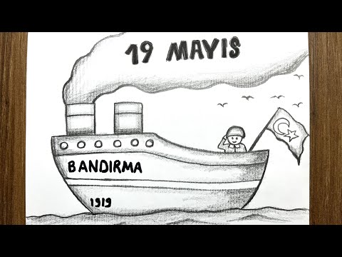 19 Mayıs Resmi Çizimi. 19 Mayıs Bandırma Vapuru Çizimi. Kolay Karakalem Gemi Nasıl Çizilir?