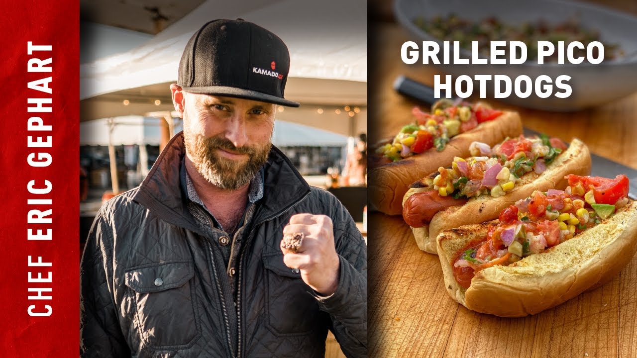 Charred Pico Hotdogs on Kamado Joe Charcoal Grill | Chef Eric Recipes ...