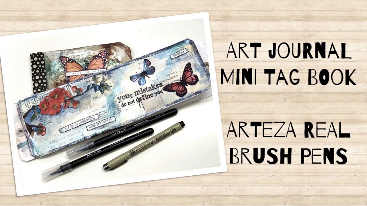 Art journaling in my mini tag book with arteza real brush pens - YouTube