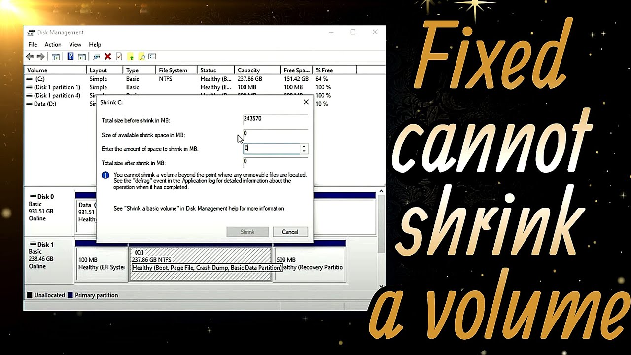 Fixed cannot shrink a volume || windows 10 || windows 11 (NEW METHOD ...