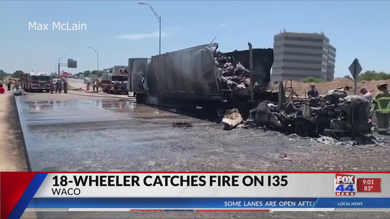 18-Wheeler catches fire on I35 - YouTube