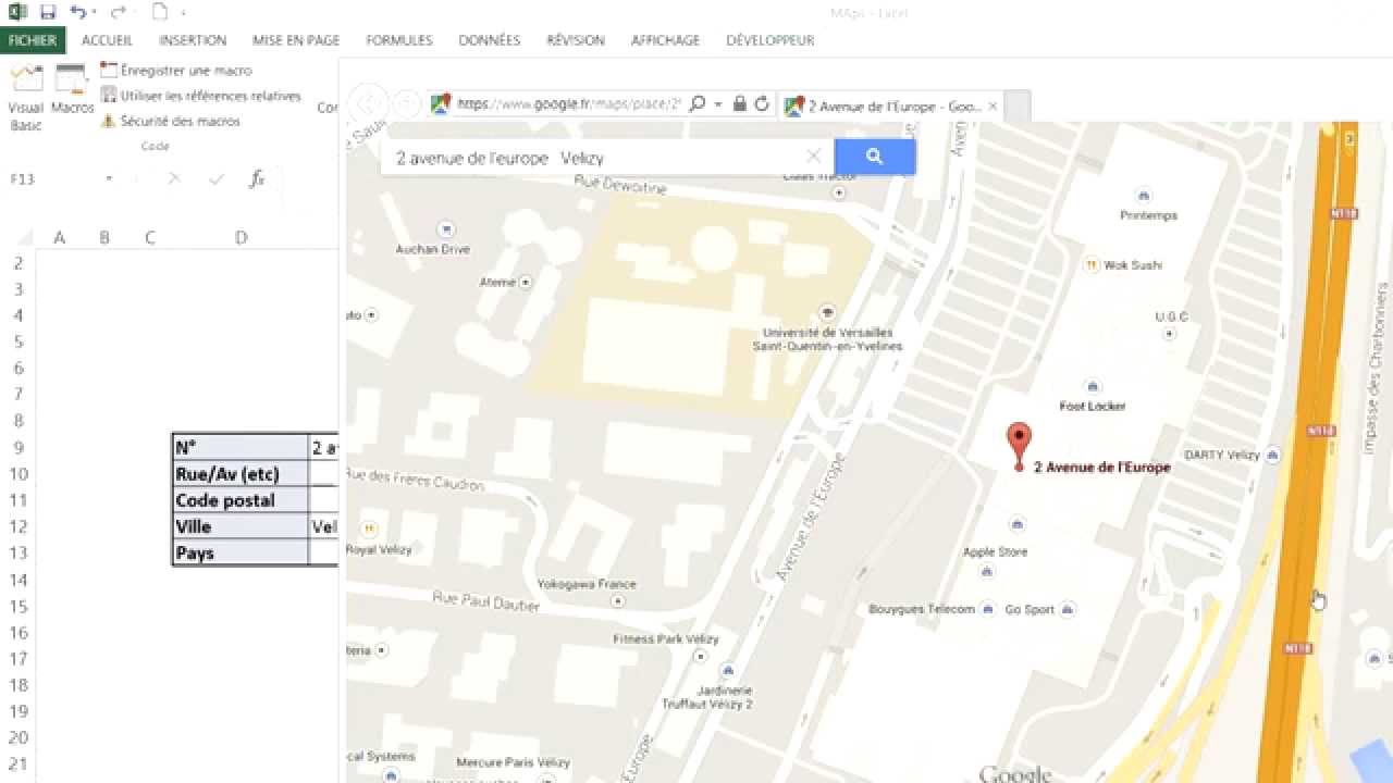 Afficher le plan google maps d'une adresse à partir d'un tabeau Excel ...