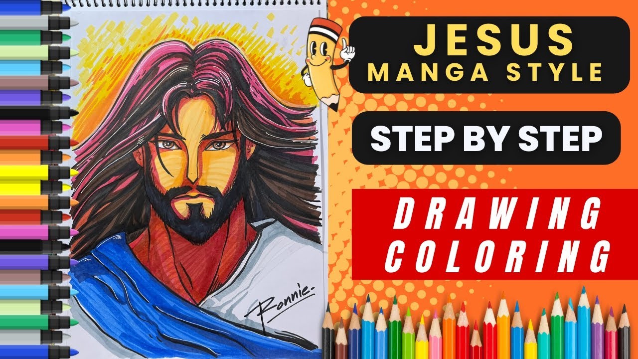 Watch me Draw and Color Jesus Manga Style Step by Step Process - YouTube