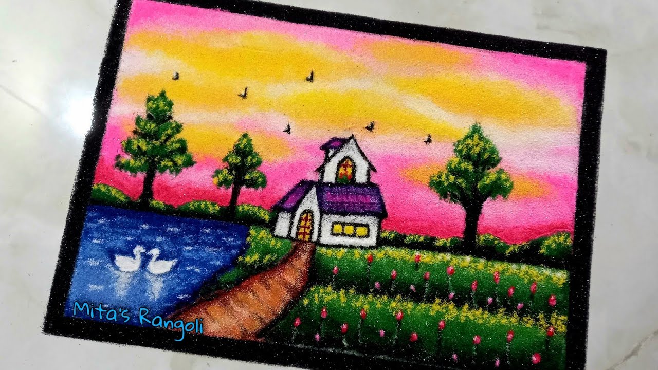 Scenery poster rangoli for happy new year 2022 || beautiful scenery ...