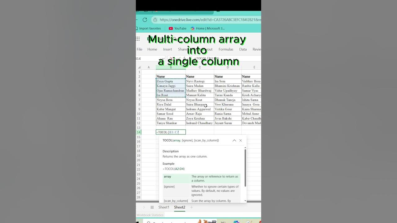 Excel TOCOL Function Explained Convert Rows & Columns into a Single Column #shorts #excel #tocol ...