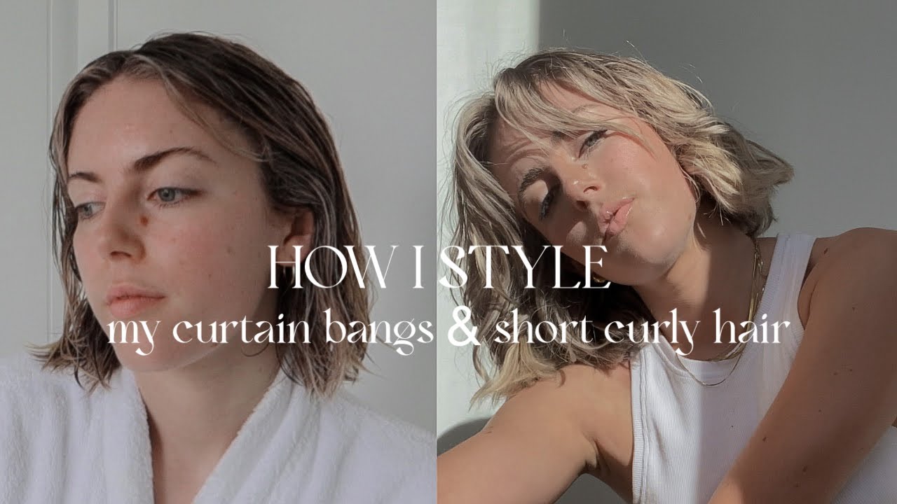 How I Style My Short 2b Curly Hair & My Curtain Bangs!! (without a ...