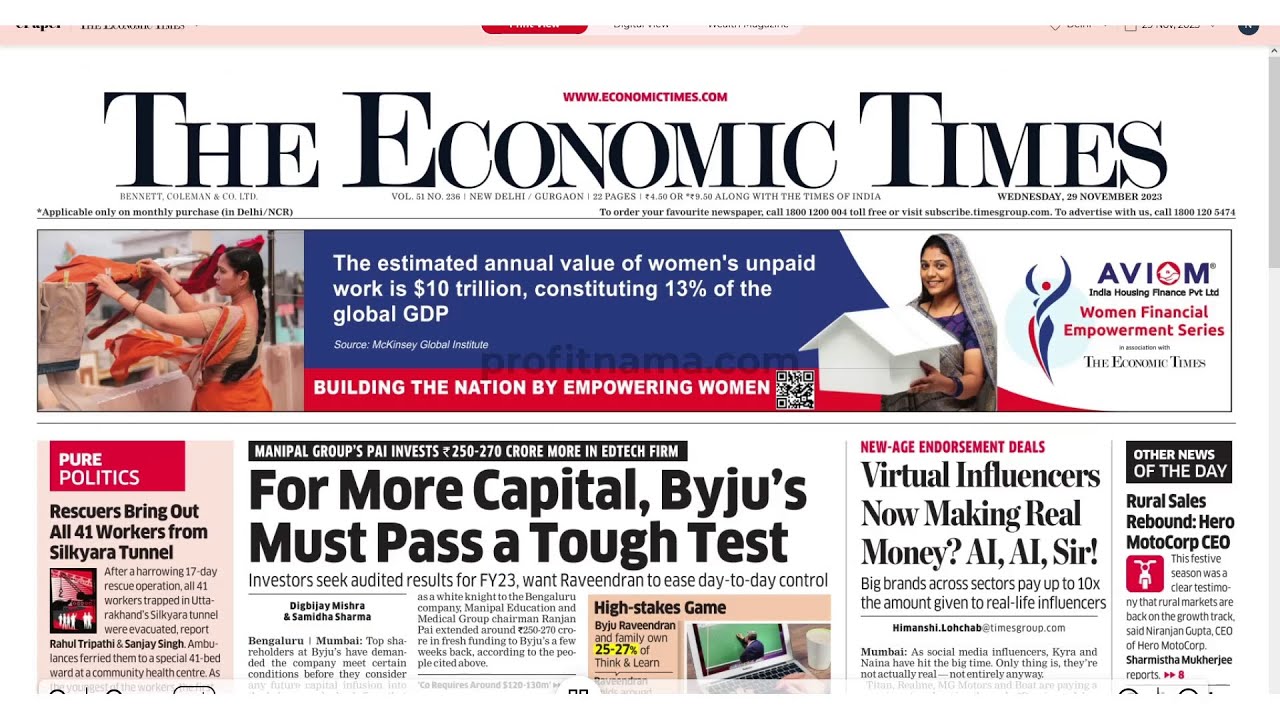 29 November 2023 - Economic Times Newspaper: Daily Business News ...