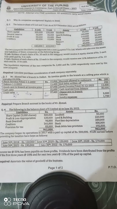 B.Com Part 2 Advanced Financial Accounting Annual Exam 2023 - YouTube
