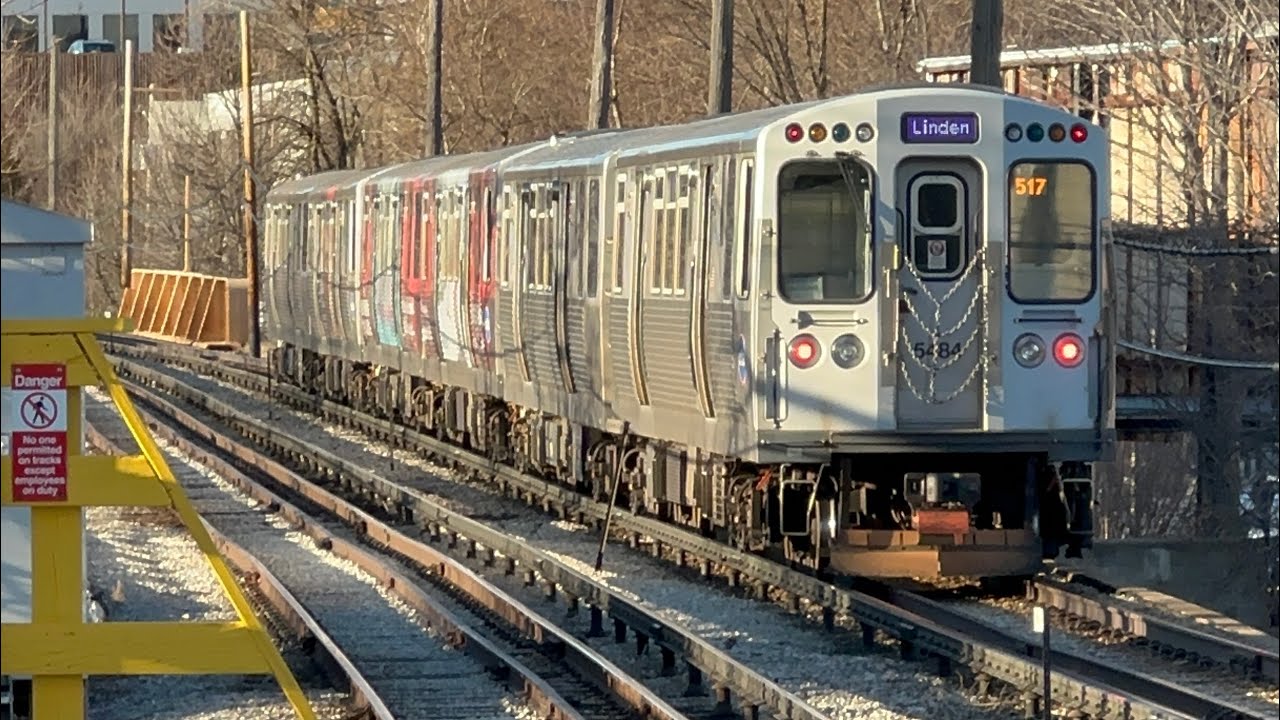 CTA “L” Bombardier 5000 Series Purple Line Trains Enter/Depart Dempster ...