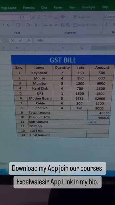 Create GST bill in Excel #excelwalesir #excel #exceltricks #exceltips #exceltraining # ...