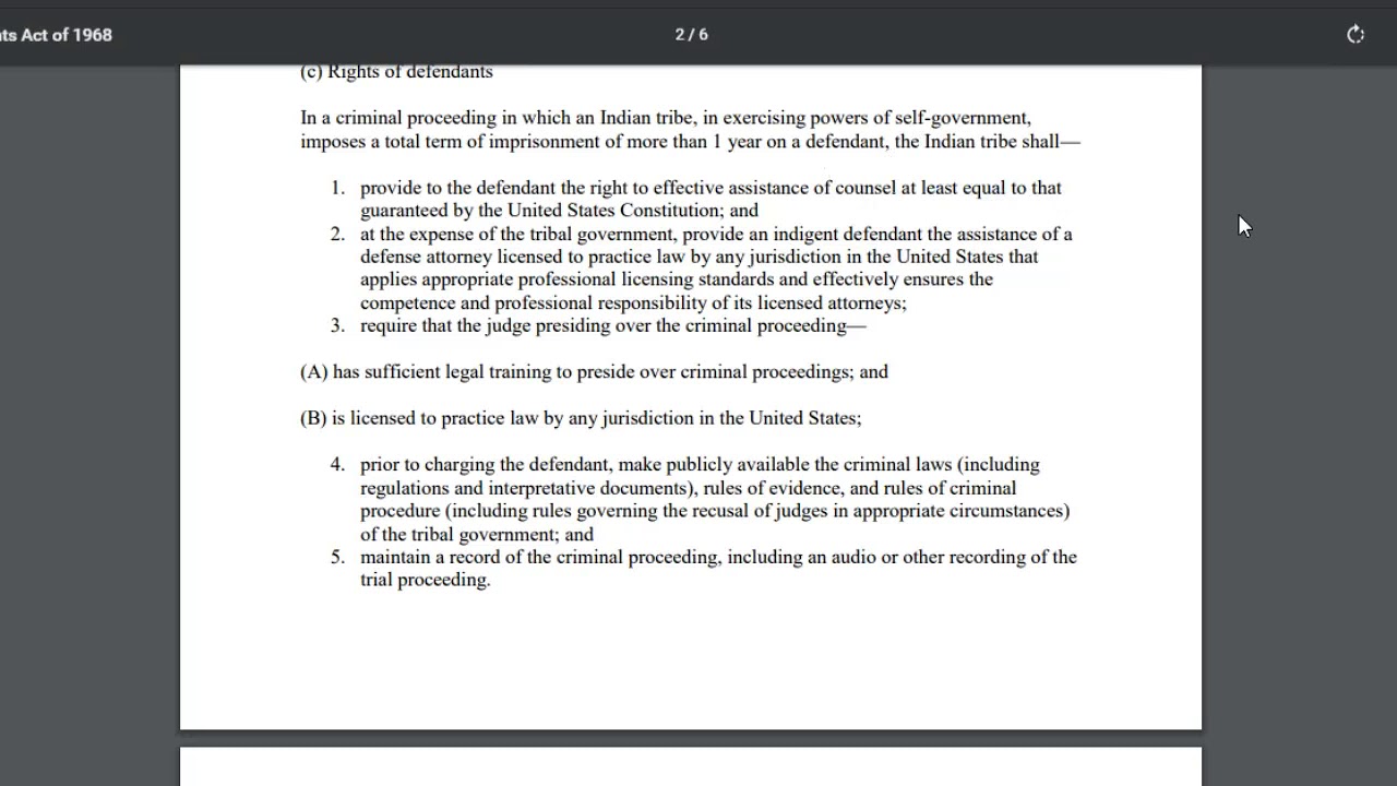 reading the indian Civil Rights Act of 1968 - YouTube