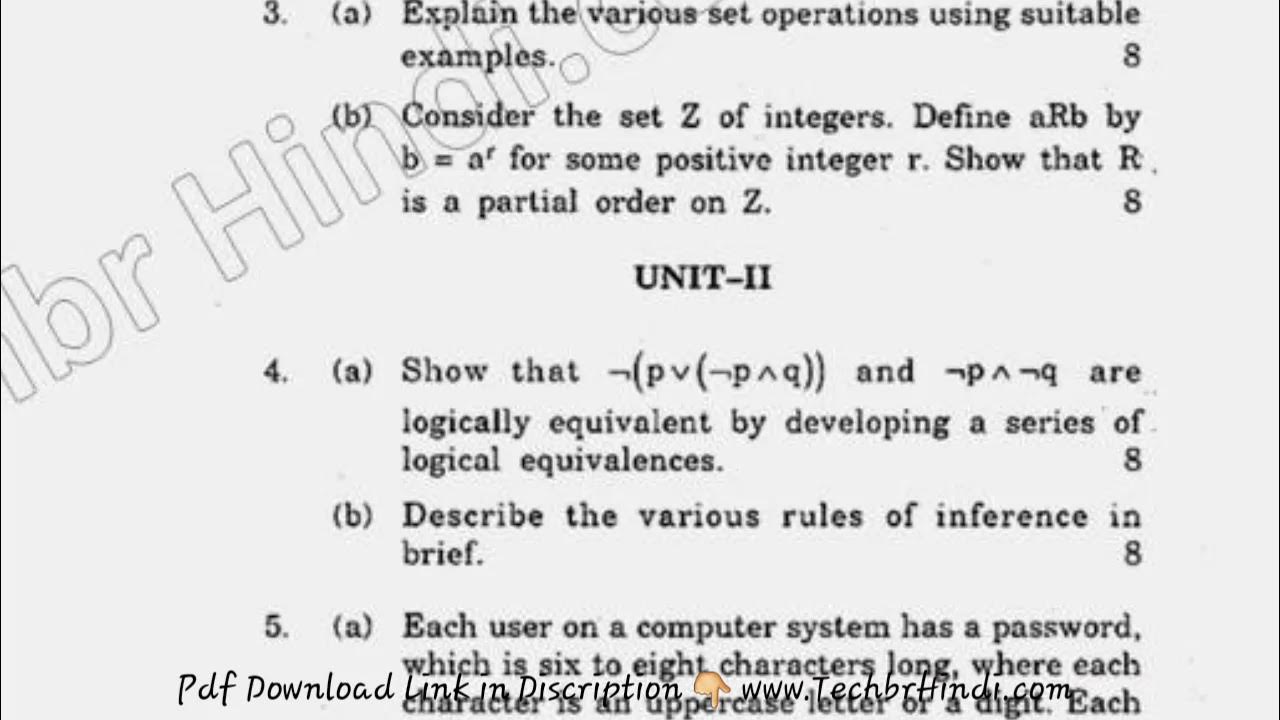2019 MCA 1st Sem Discrete Mathematical Structure Question Paper - YouTube