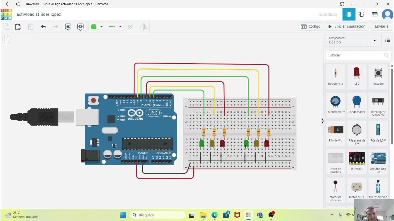 DOBLE SEMAFORO PARA CRUCE DE DOS VÌAS USANDO TINKERCAD Y ARDUINO - YouTube