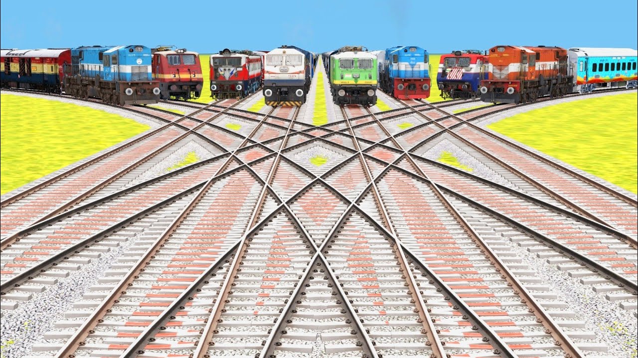 8️⃣ INDIAN TRAINS FAST CROSSING ON SHARP BAND RAILWAY TRACKS🔺Train ...