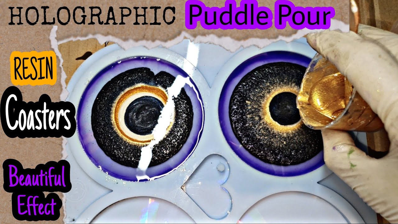 Holographic Puddle Pour Technique in Resin Coaster | Crackle Effect ...