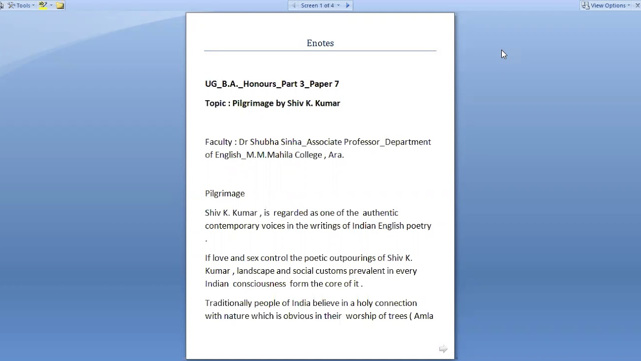 13/07/2020 Econtent English BA Hons Part 3 Paper 7 Pilgrimage by Shiv K ...