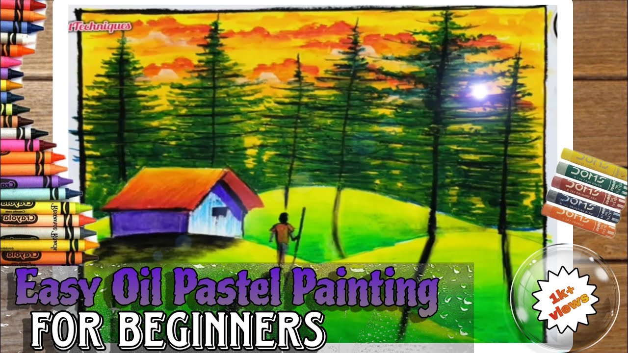 Easy Landscape Scenery Drawing for beginners. Oil pastel Painting ...