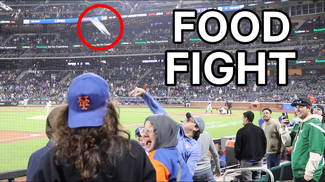 MASSIVE FOOD FIGHT on $1 Hot Dog Night at Citi Field - YouTube