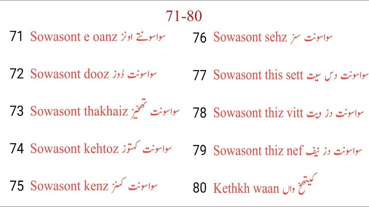 TF:8 Easy French Numbers 71-80 اکہتر سے اسّی گنتی - YouTube