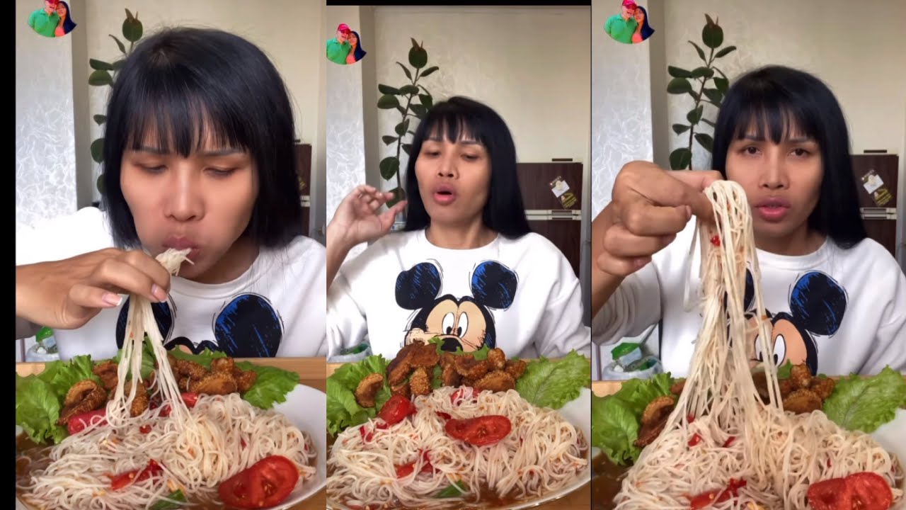 ตำขนมจีนรสจัดๆกินกับกากหมู - YouTube