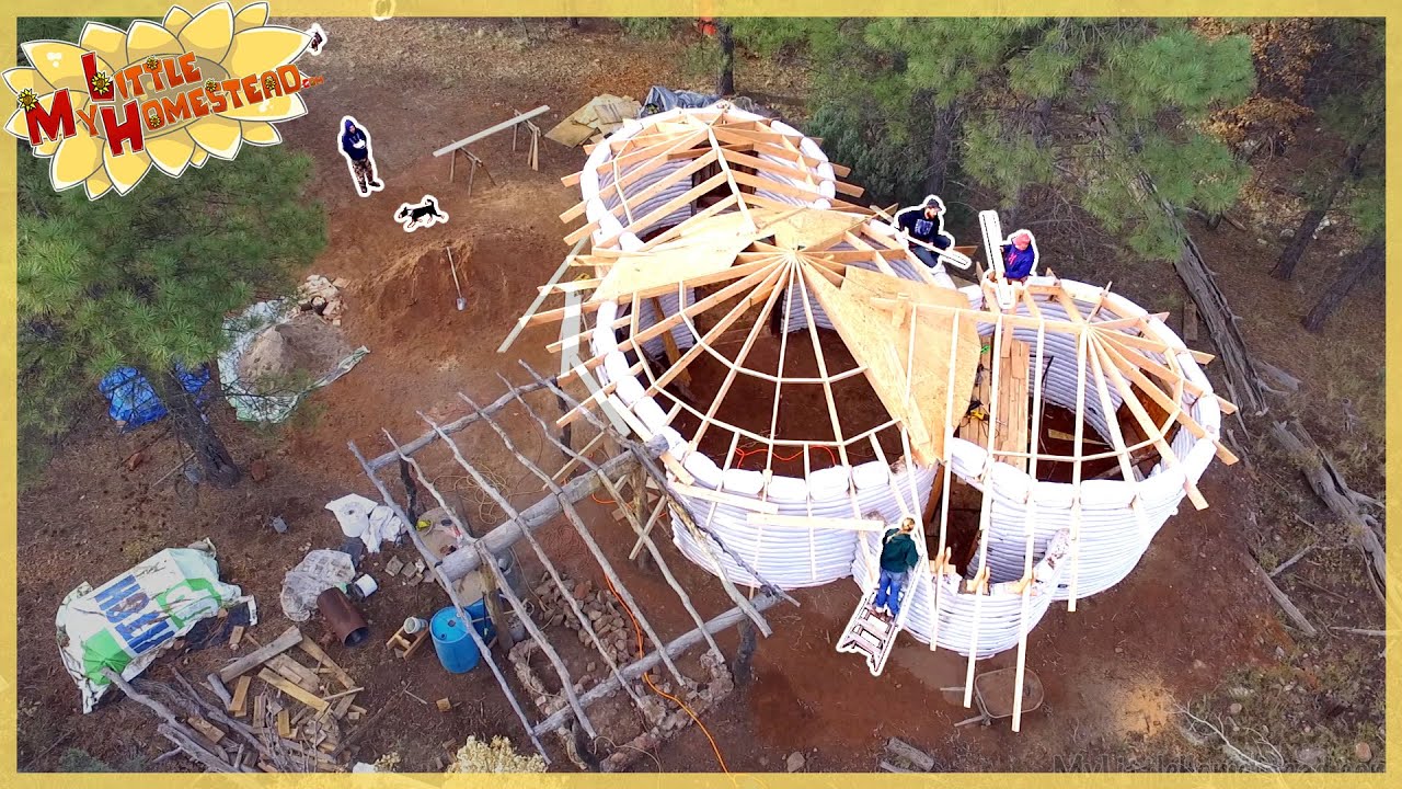 Building the Cabin Roof! | Earthbag Kitchen, Bath & Cabin | Weekly Peek ...