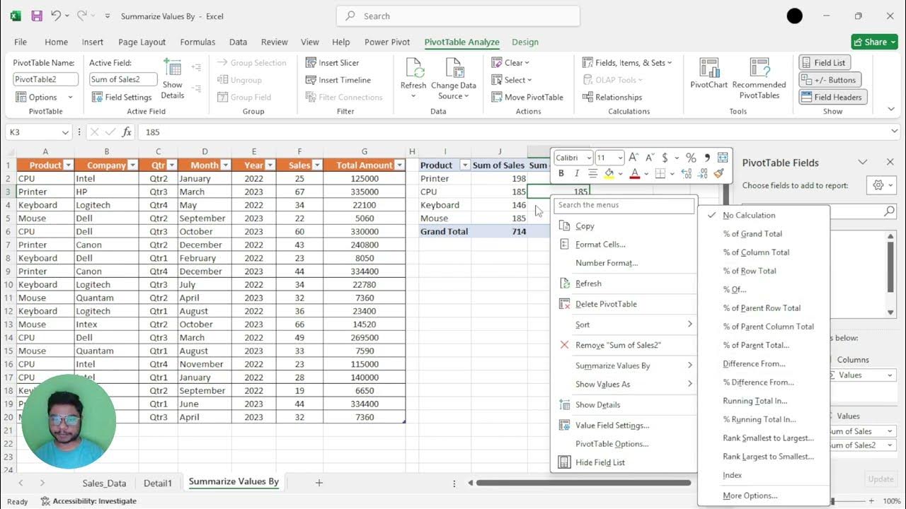 Value Field Settings in Excel PivotTables | Summarize Values by & Number Formatting Explained ...