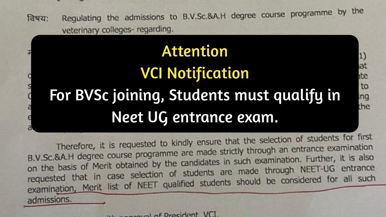 Attention: VCI Annonuced NEET Qualified Students only eligible for BVSc ...