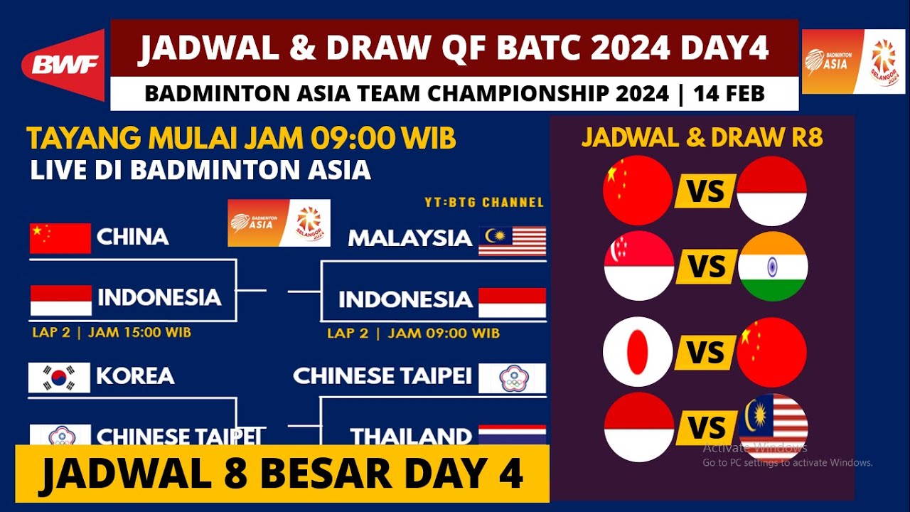 Jadwal Badminton Asia Team Championship 2024 Day 4: Putra Indonesia vs ...