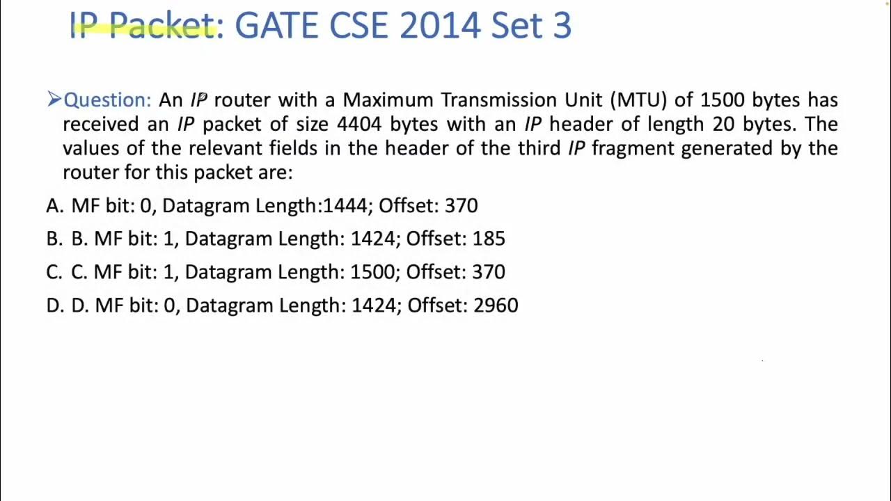 (Hindi) Computer Networks - IP Packet Fragmentation Offset Problem Explanation, GATE CSE - YouTube