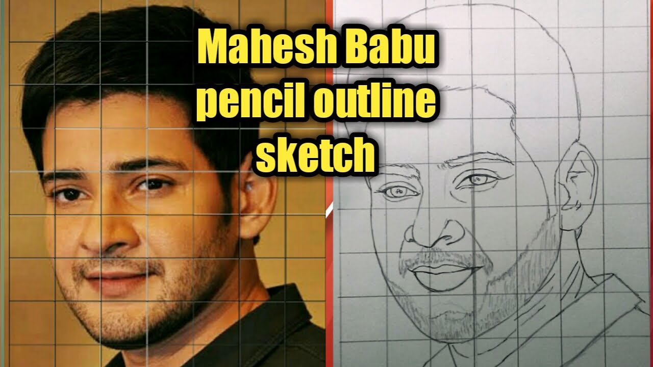 How to draw outline sketch of Mahesh babu/ grid method - YouTube