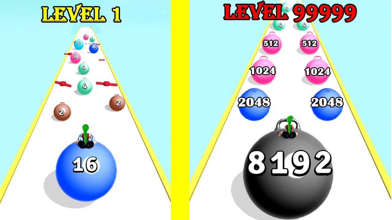 Level 1 VS Level 99999 - Yoga Ball Run 2048 ! - YouTube